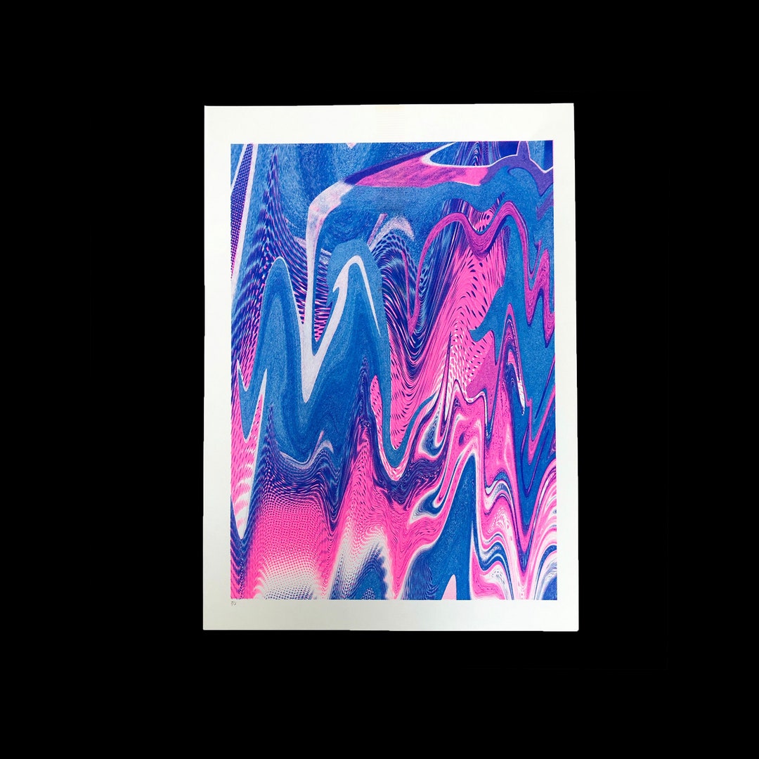 A3 Risograph Print of a Fluor Pink Blue Landscape - Etsy