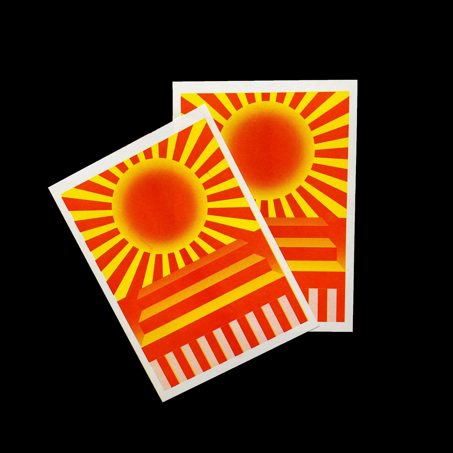 Small Risograph Card of a Red Geometric Sunset - Etsy
