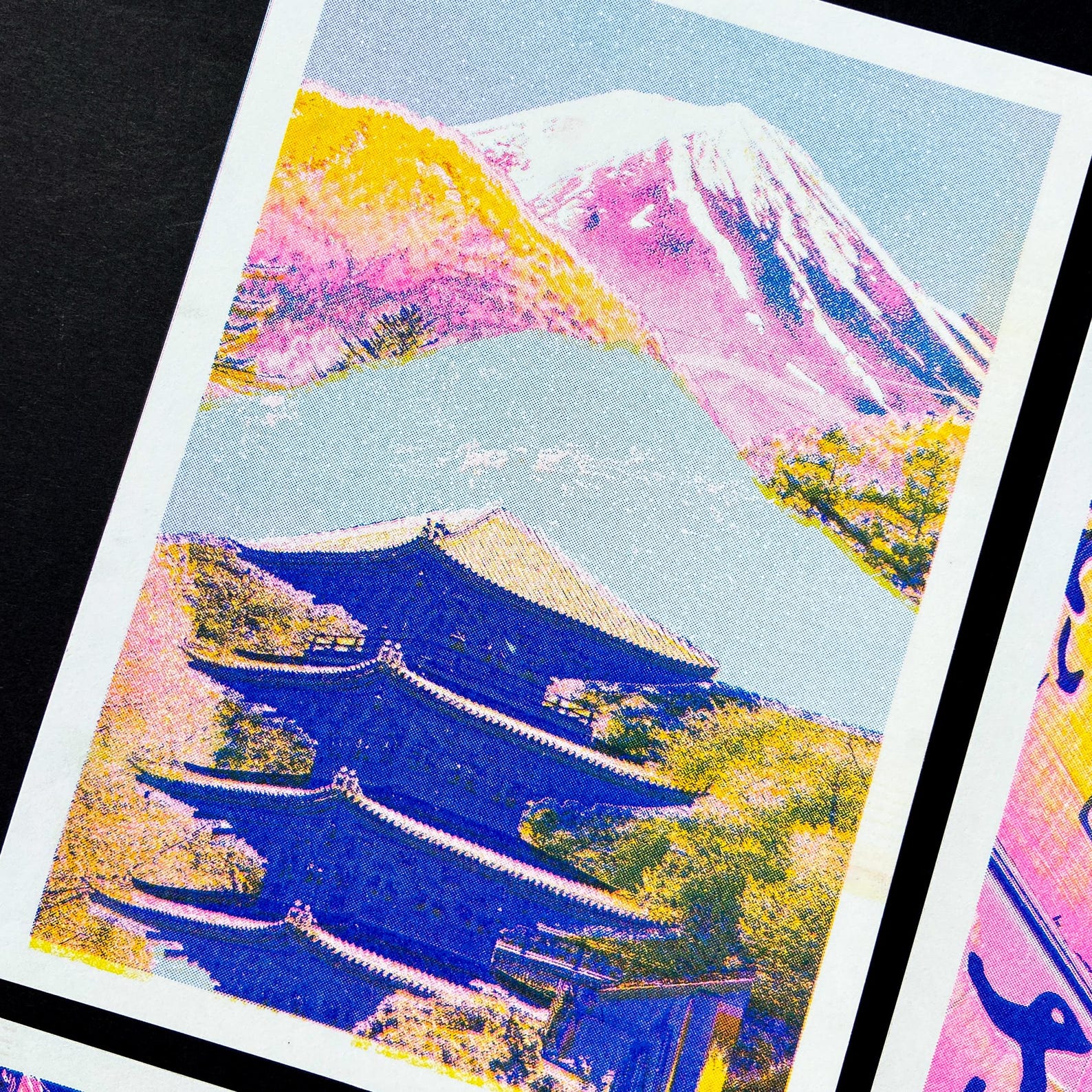 Set of 4 Small Japan Collage Landscape Risograph Prints - Etsy