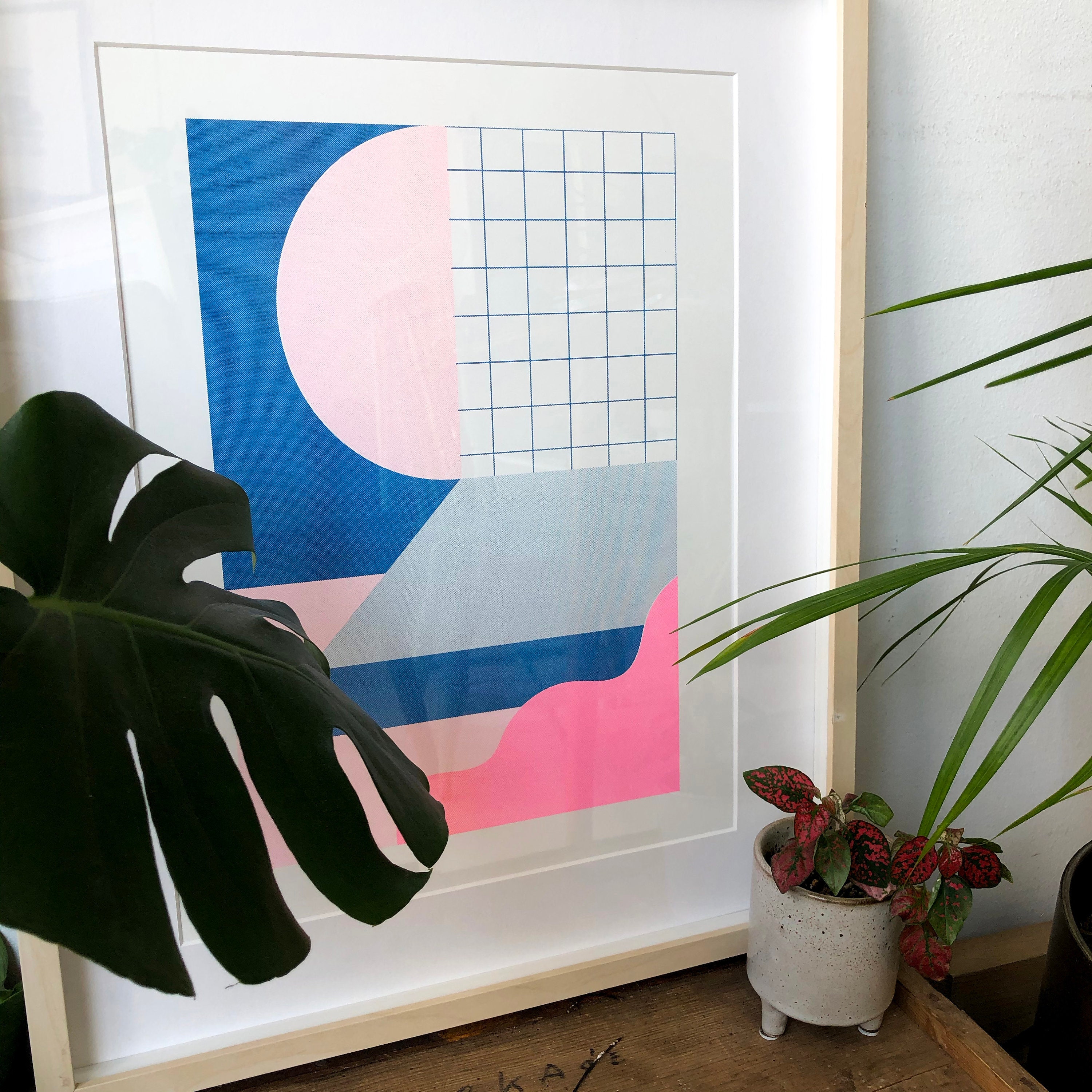 Pink and Blue Abstract Landscape Risograph Print | Etsy