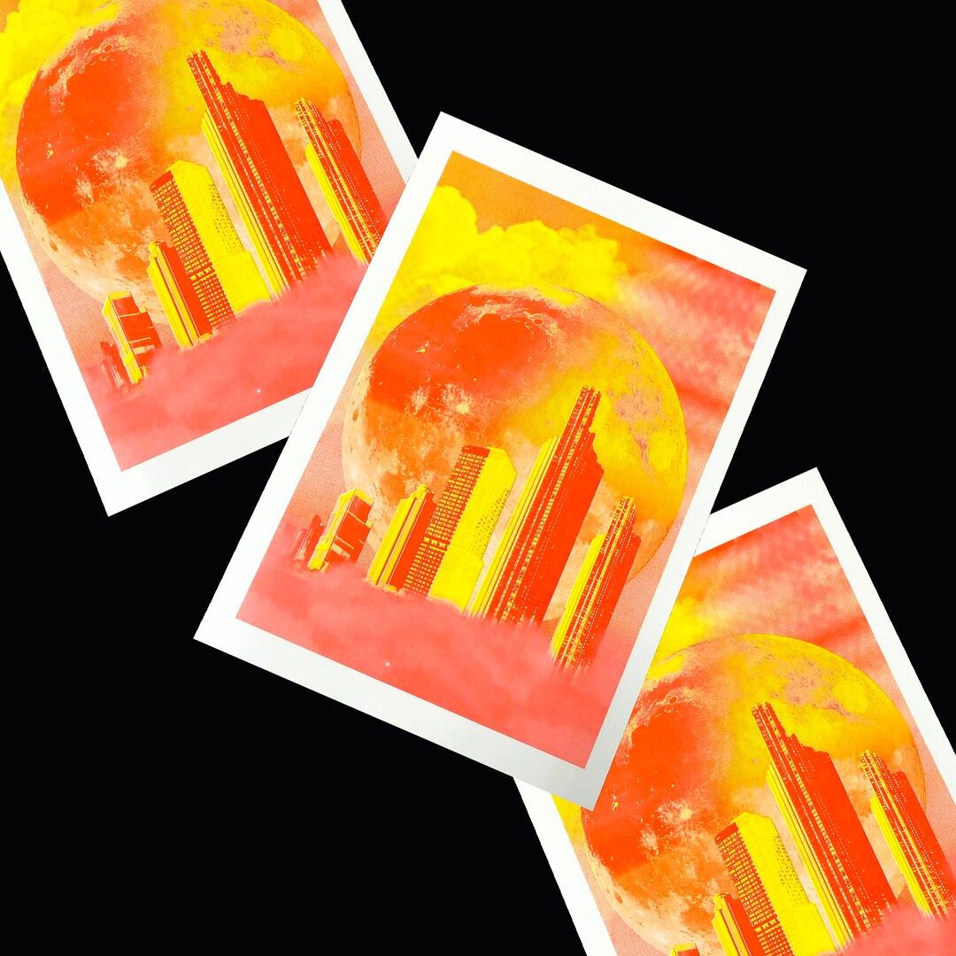 A3 Risograph Print of a Red Yellow Skyscraper Landscape - Etsy