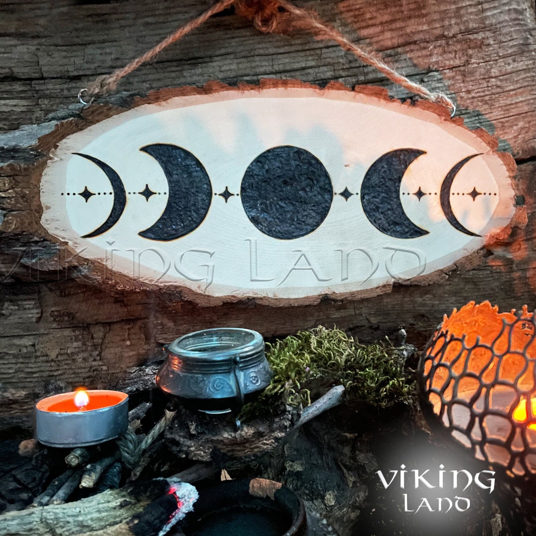 Moon Phase Wall Hanging - Wicca Decor - Wiccan Altar - Wooden Plaque ...