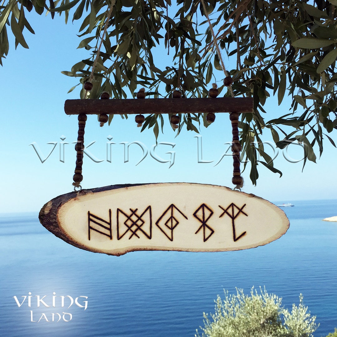 Viking Home Protection Amulet - Norse Runes Wall Plaque - Bindrune Home ...