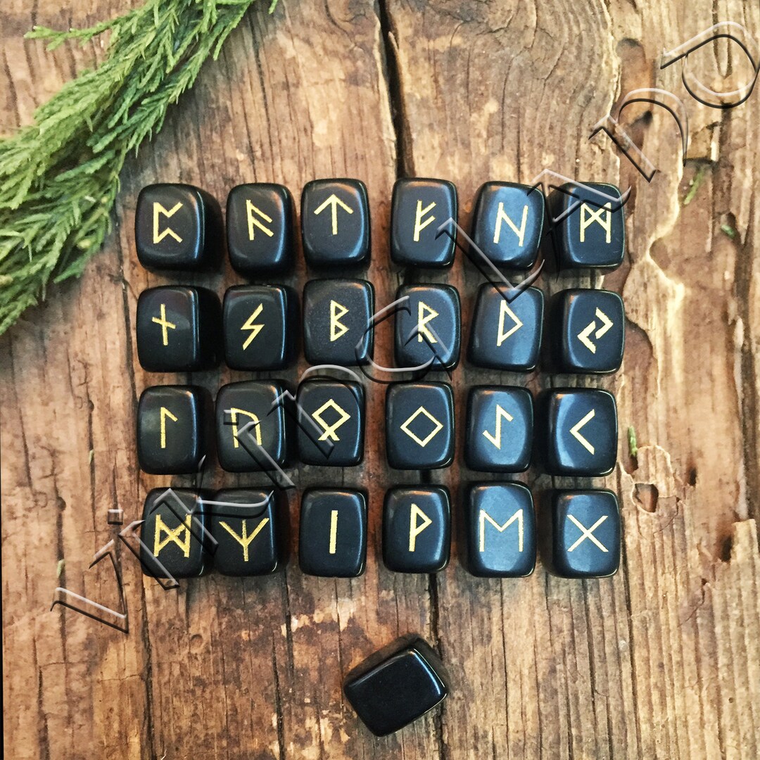 Viking Runes - Genuine Obsidian - Set of 24 Futhark Runes Carved by ...