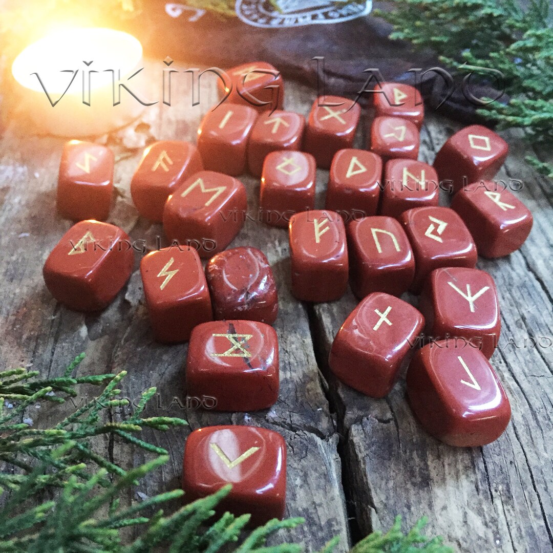 Set of 24 Runes Carved by Hand in Red Sediment Jasper Stone - Futhark ...