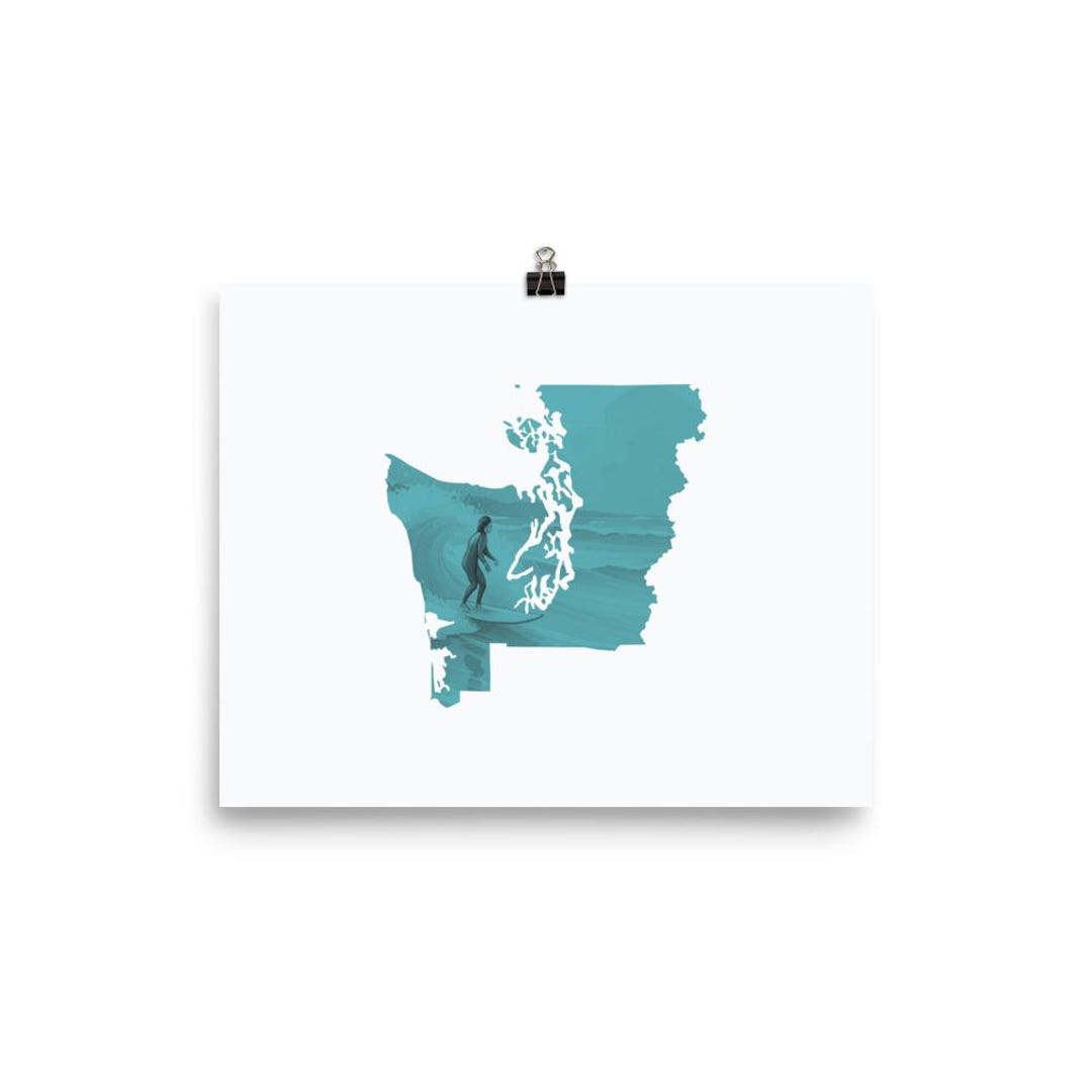 Western Washington State Surfing Poster, Washington State Map Print ...