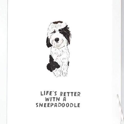 Sheepadoodle Illustration / Doodle Dog Drawing / Pet Lovers - Etsy