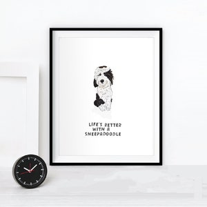 Sheepadoodle Illustration / Doodle Dog Drawing / Pet Lovers Gift / Life ...