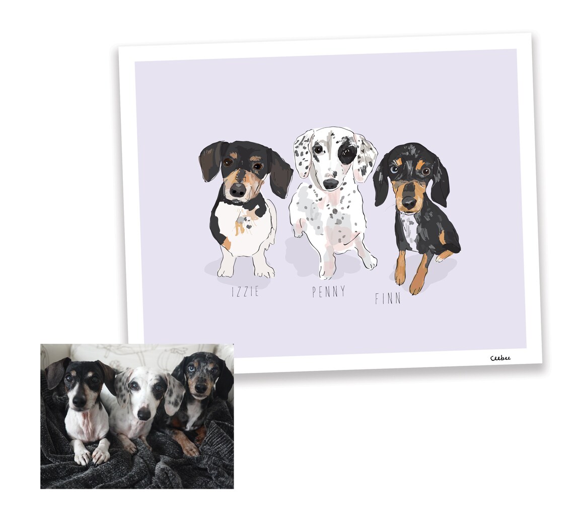Custom Dog Art / THREE Dog Drawing / Custom Illustration 3 | Etsy