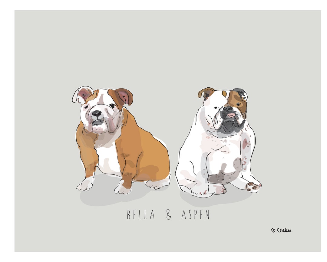 Digital Download Pet Portrait / Custom TWO Dog Cat Illustration / Dog ...