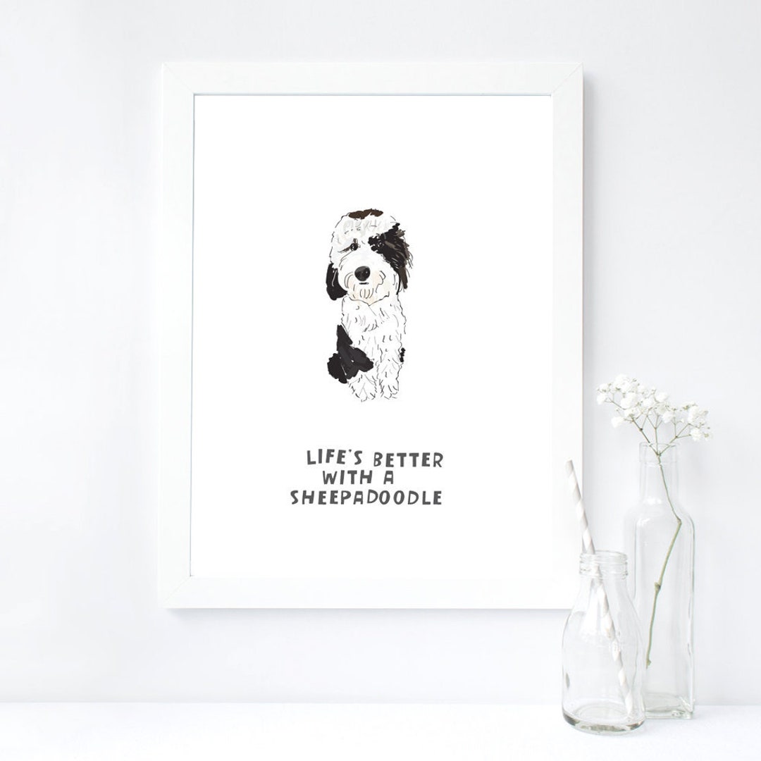 Sheepadoodle Illustration / Doodle Dog Drawing / Pet Lovers Gift / Life ...