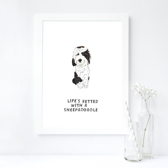 Sheepadoodle Illustration / Doodle Dog Drawing / Pet Lovers | Etsy