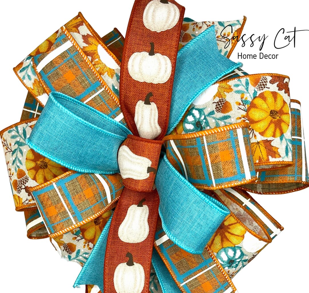 Fall Wreath Bow, Pumpkins Bow, Fall Decor, Halloween Decor, Fall Plaid ...