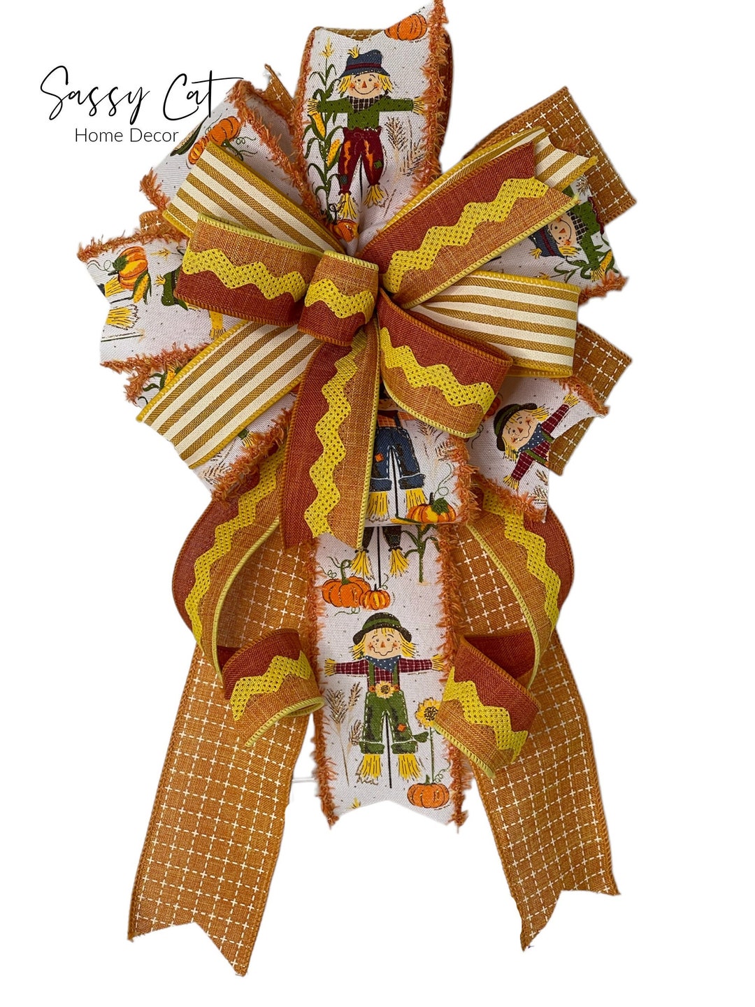Fall Wreath Bow, Scarecrow Bow, Fall Decor, Halloween Decor, Autumn Bow ...
