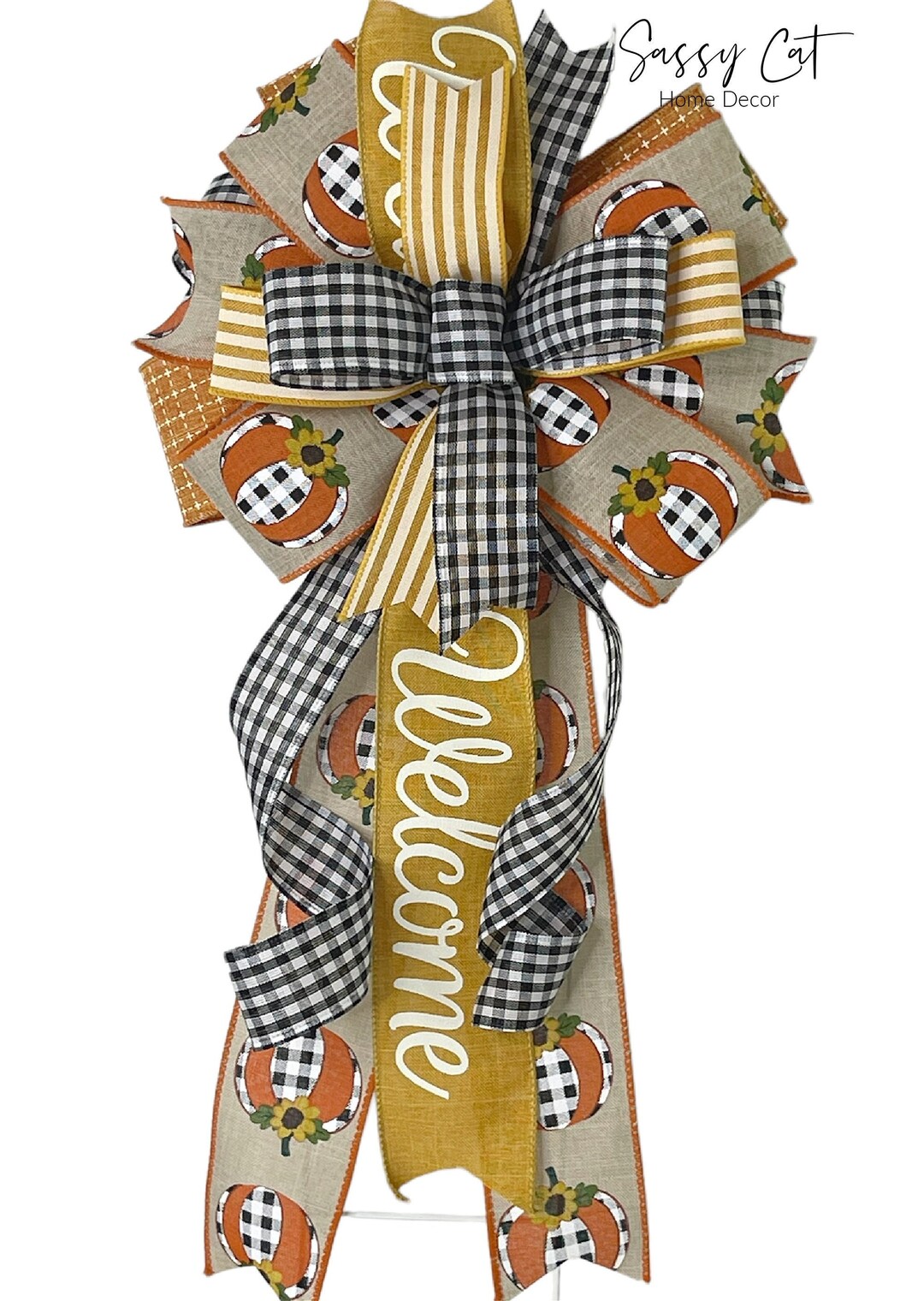Fall Wreath Bow, Pumpkins Bow, Fall Decor, Halloween Decor, Fall Plaid ...