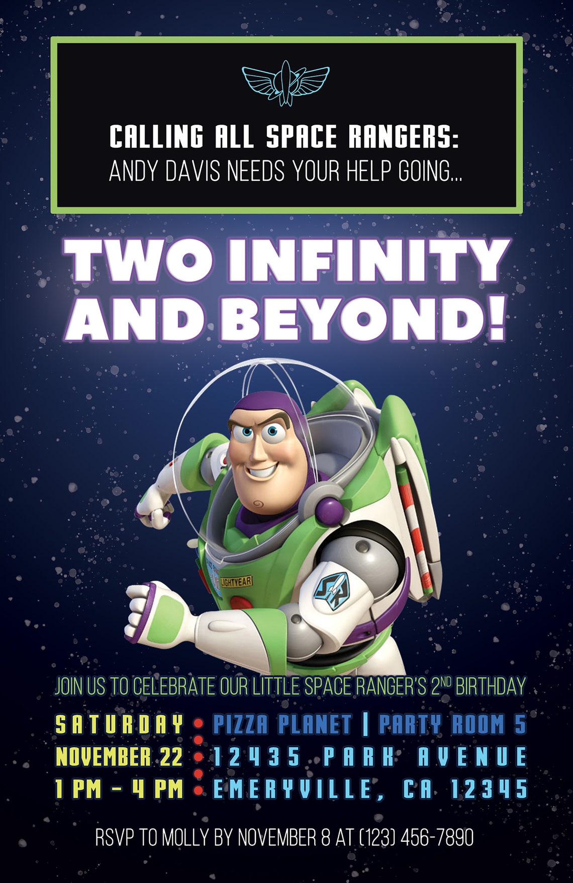 DIGITAL Buzz Lightyear Personalized Birthday Party Invitation - Two ...