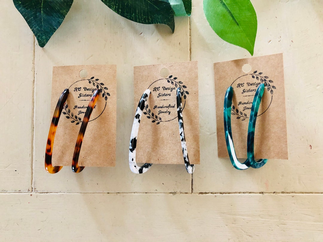 Acrylic U-shaped Hoops With Stud Piercing, Acrylic, Black, Brown ...