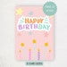 Printable Happy Birthday Card, Pink Pastel Cute Kids Birthday Card With ...