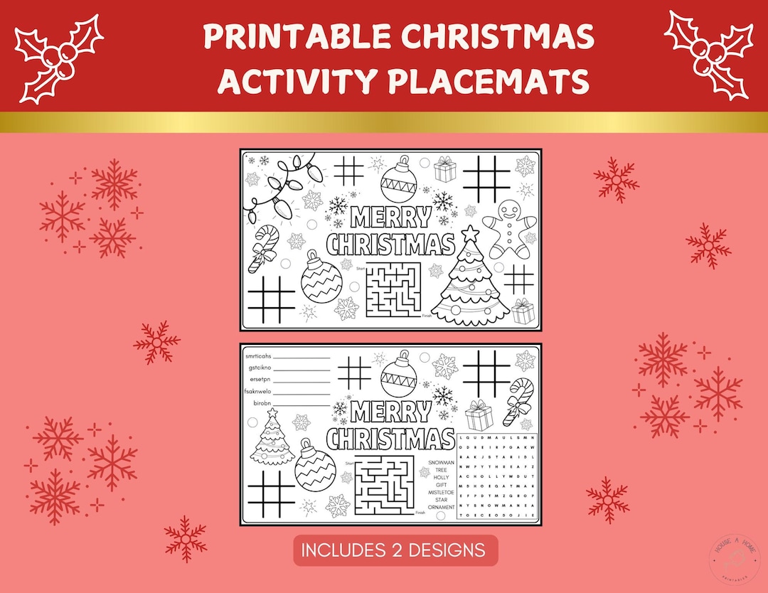 Printable Kids Christmas Activity Placemat, Holiday Coloring Activities ...