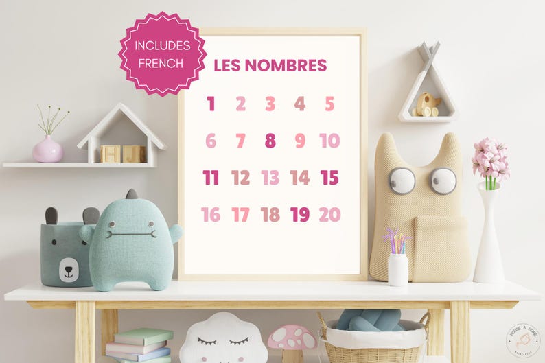 Printable Bilingual Numbers 1-20 & Count to 100 Educational Wall Art ...