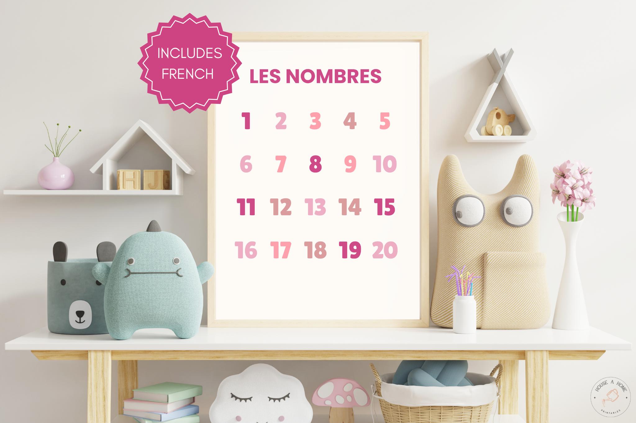 Printable Bilingual Numbers 1-20 & Count to 100 Educational Wall Art ...