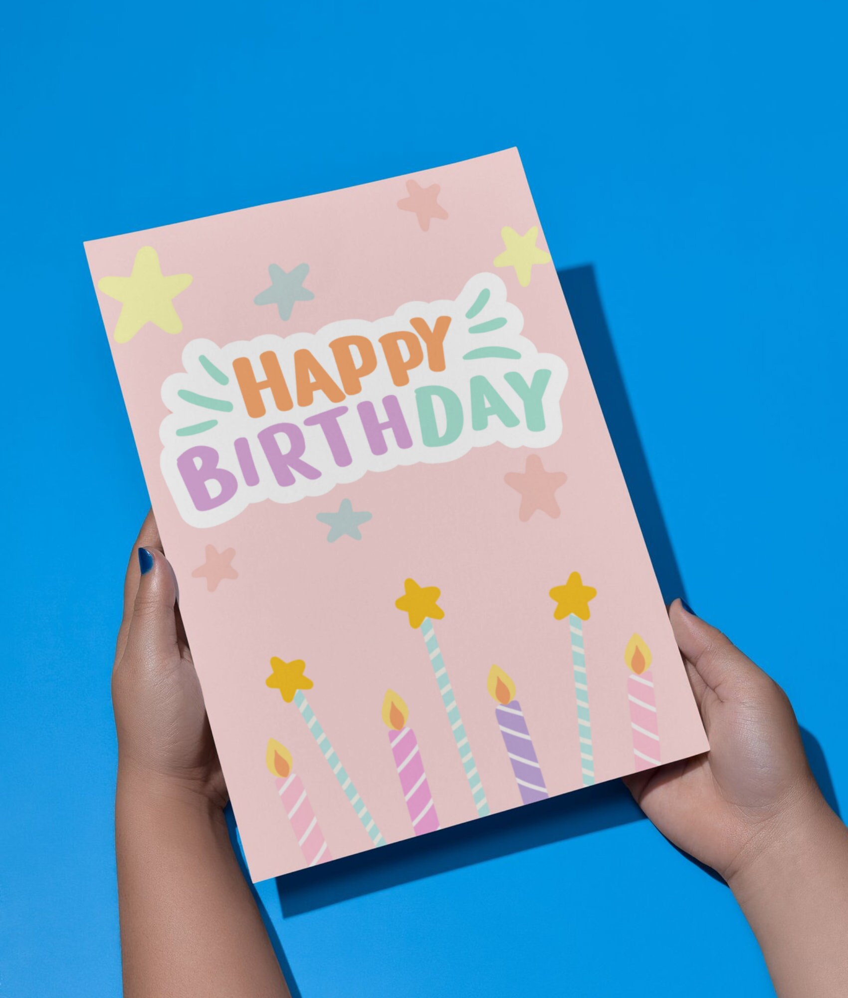 Printable Happy Birthday Card, Pink Pastel Cute Kids Birthday Card With ...