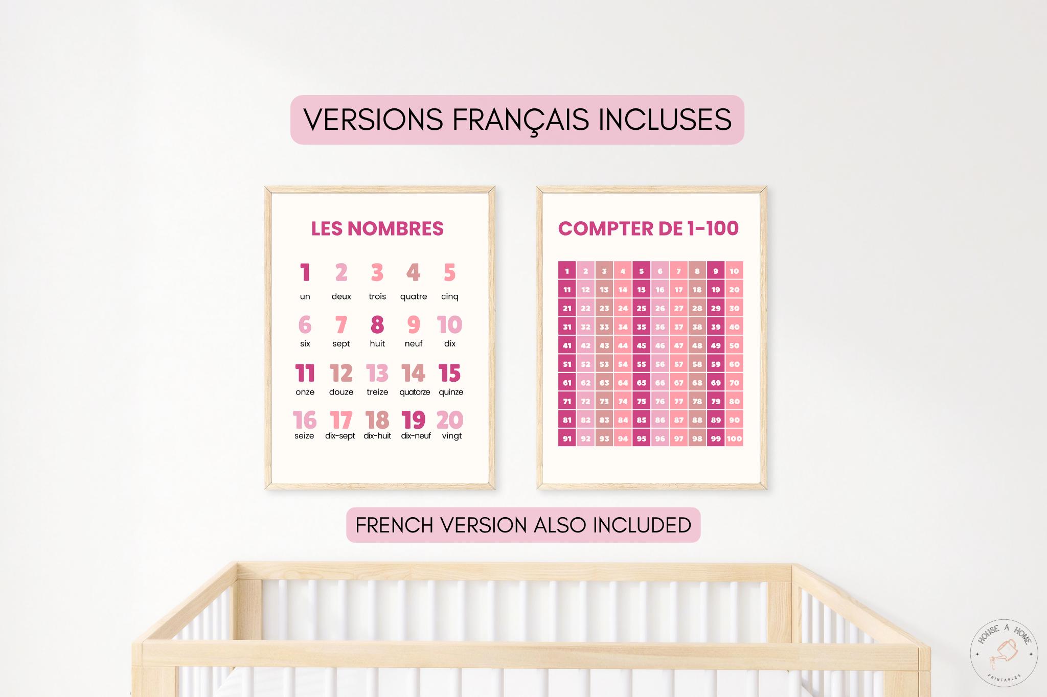 Printable Bilingual Numbers 1-20 & Count to 100 Educational Wall Art ...