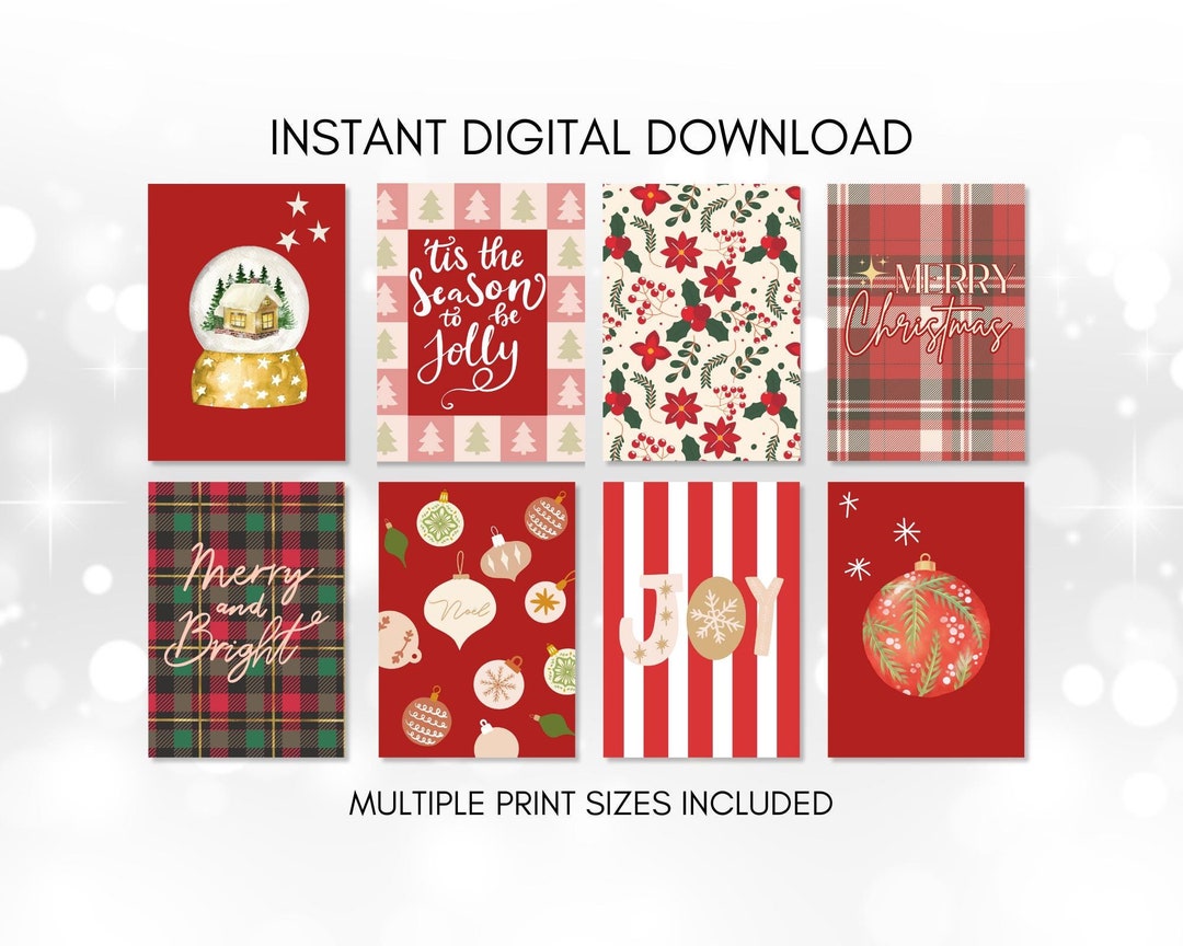 Set of 8 Printable Christmas Posters in Red & Green, Print at Home ...