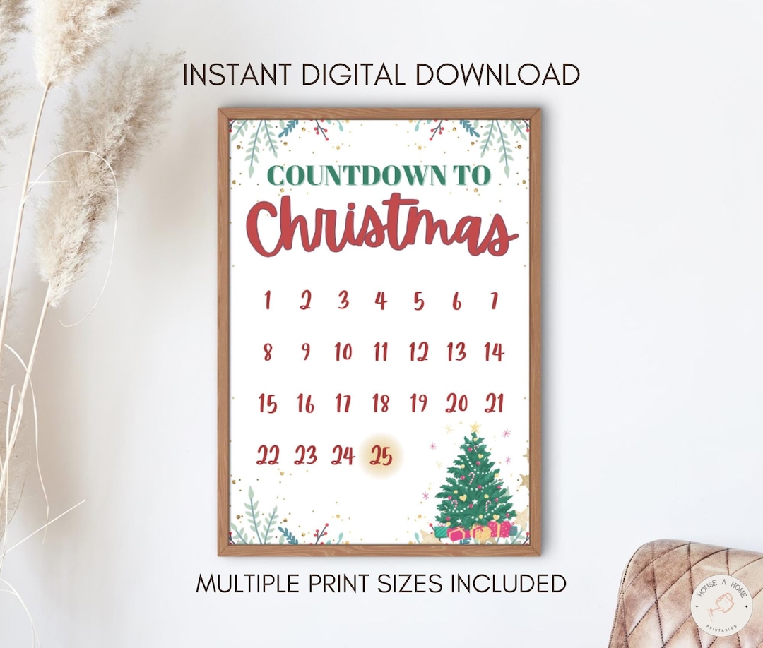 Printable "countdown to Christmas" Poster, Christmas Countdown Wall Art ...