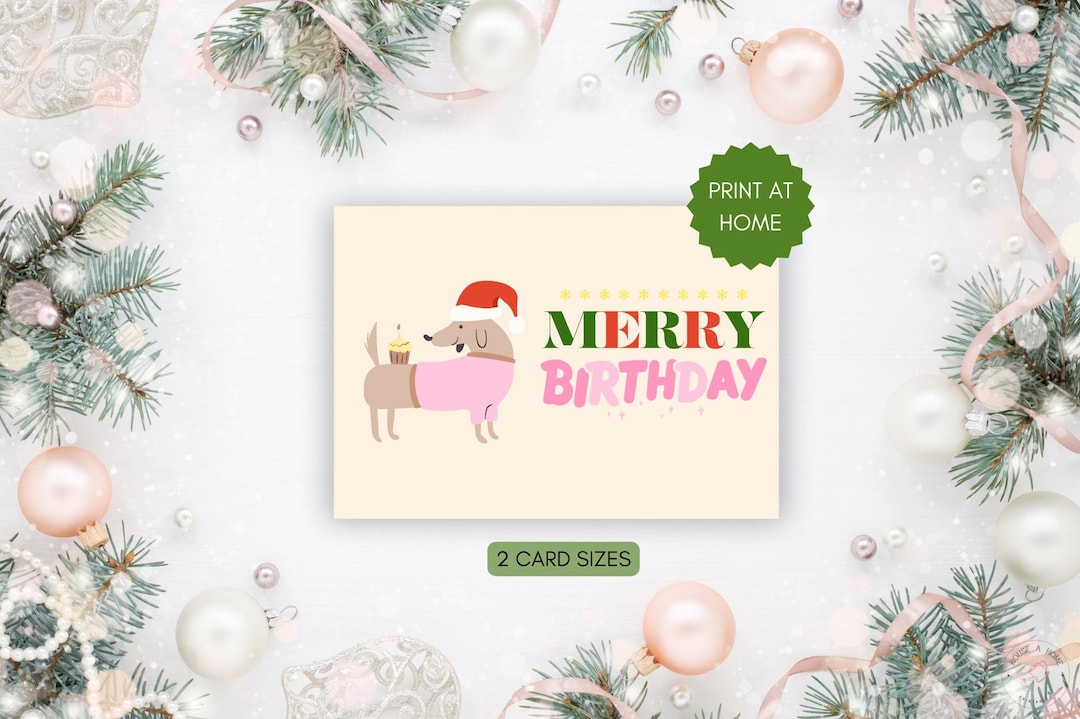Printable Christmas Birthday Card "merry Birthday", Funny Holiday Card ...