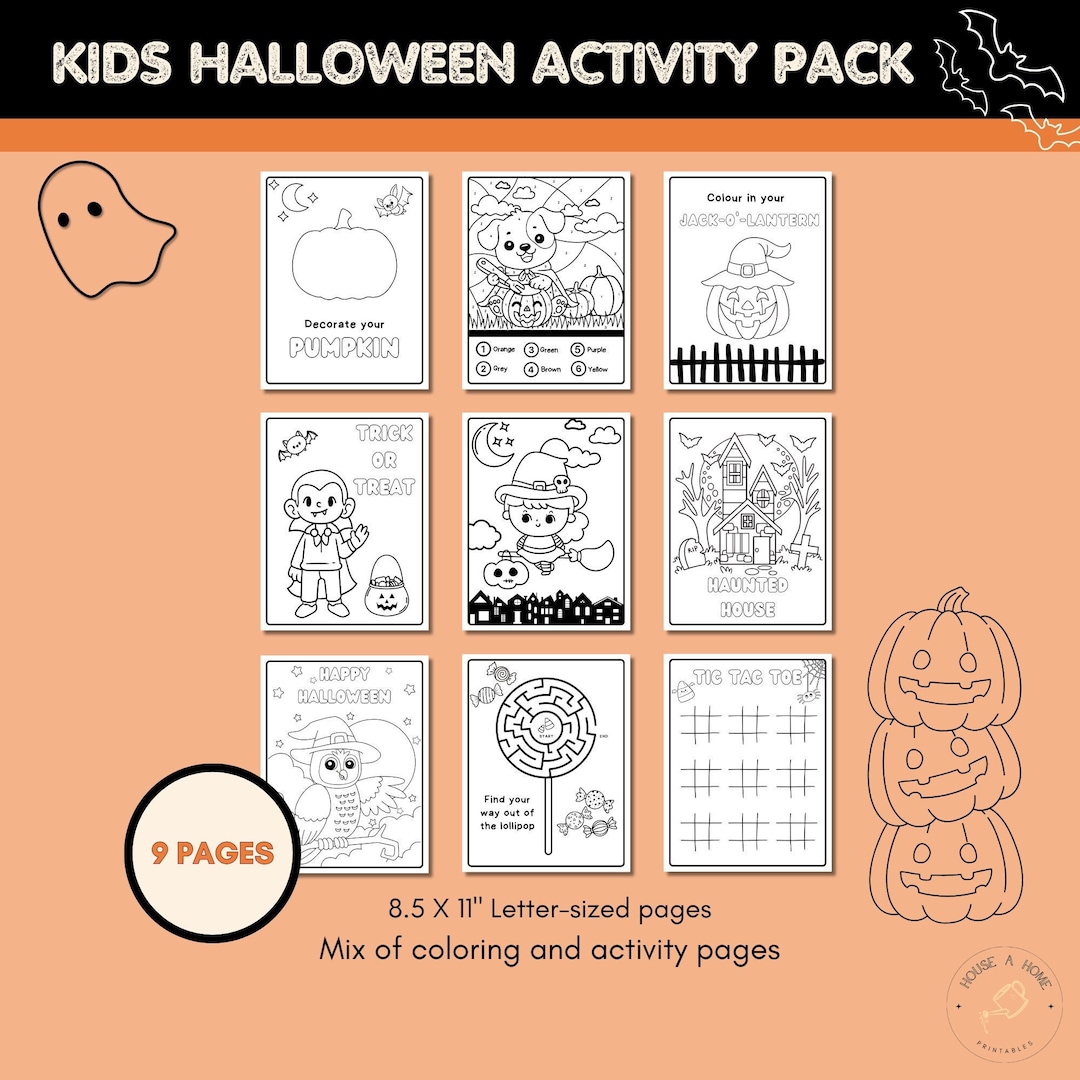 Printable Kids Halloween Coloring & Activity 9 Pages, Children's ...