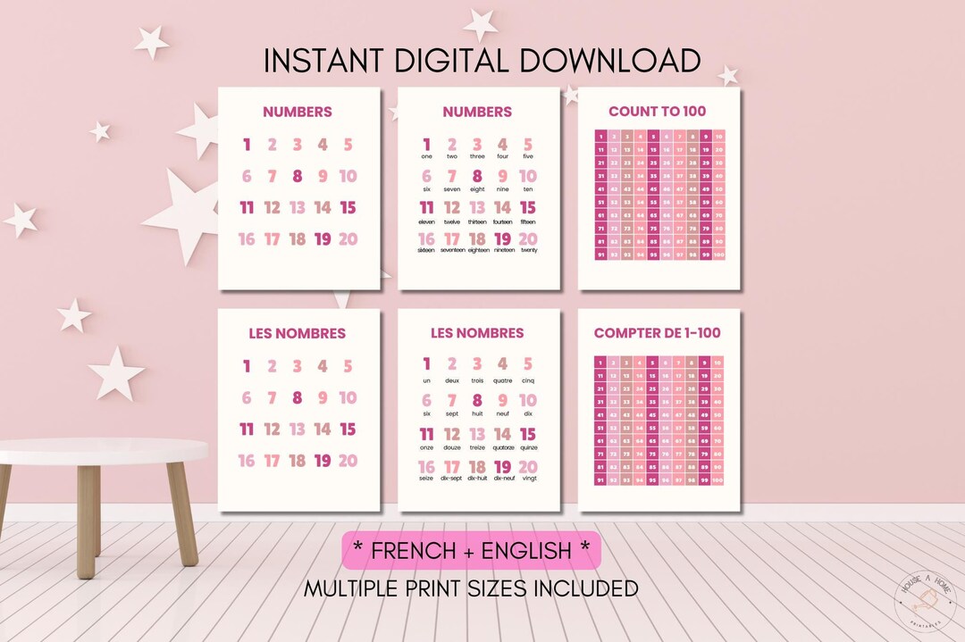 Printable Bilingual Numbers 1-20 & Count to 100 Educational Wall Art ...