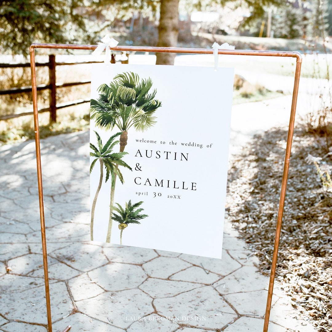 Palm Tree Wedding Welcome Sign: Tropical Beach Decor (instant Download ...