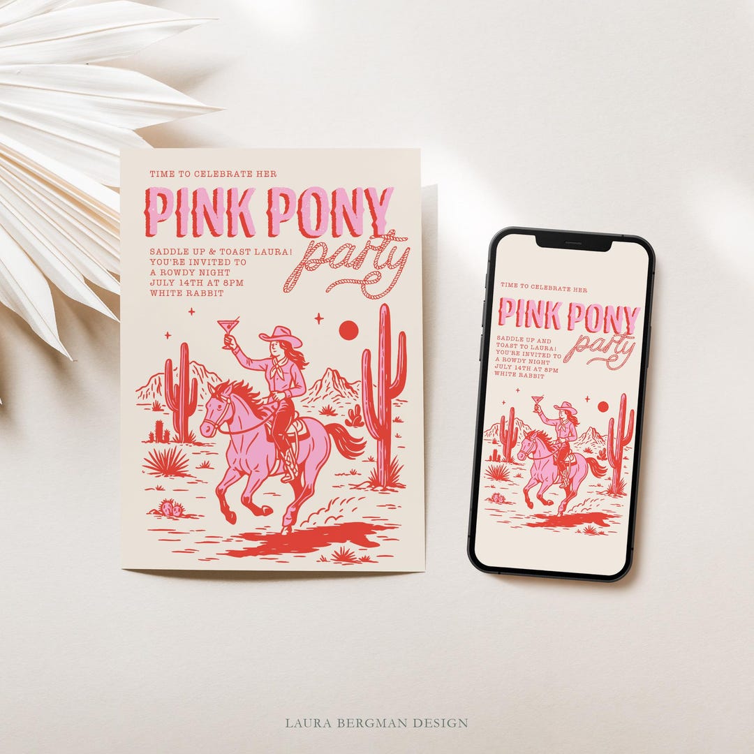 Pink Pony Birthday Invitation: Western Cowgirl Party (editable Template ...