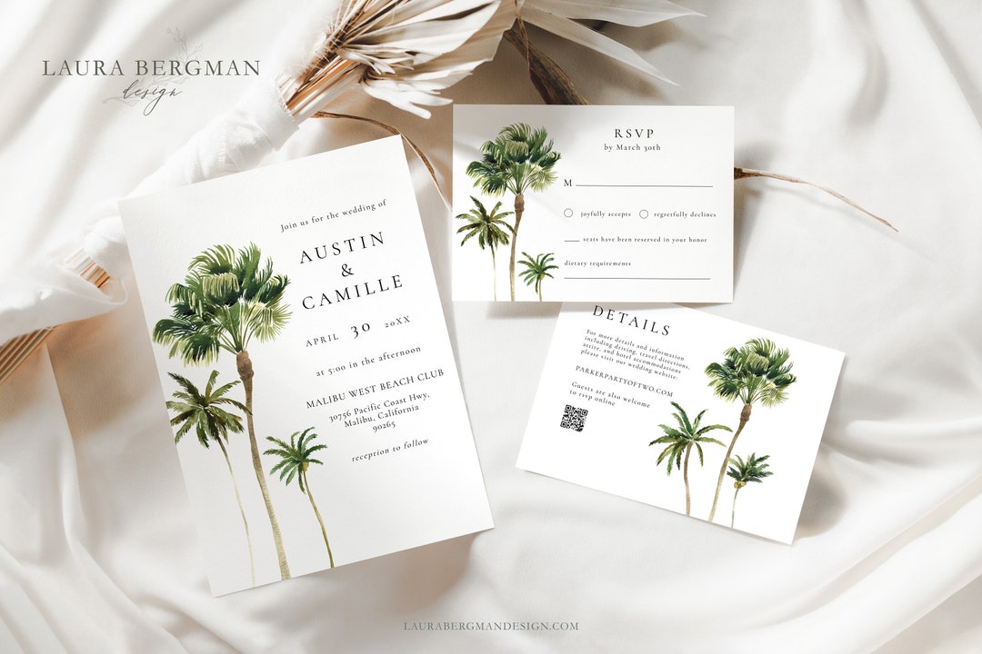 Tropical Palm Tree Wedding Invitation Suite (instant Download) - Etsy