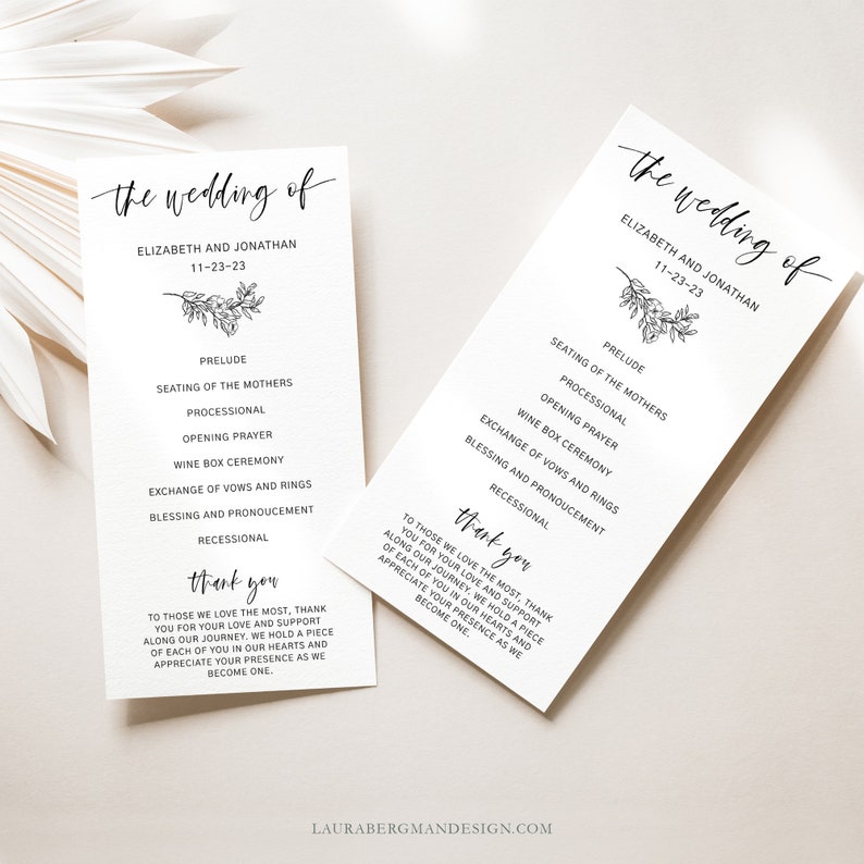 Floral Wedding Program, Flower Printable, Templett Instant Download ...