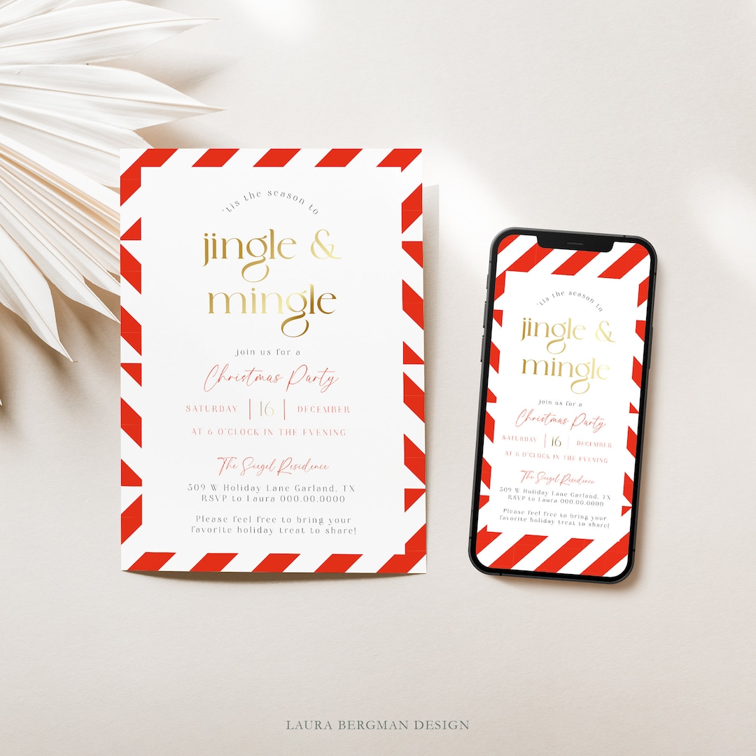 Modern Festive Jingle & Mingle Invitation, Holiday Party, Cocktail ...