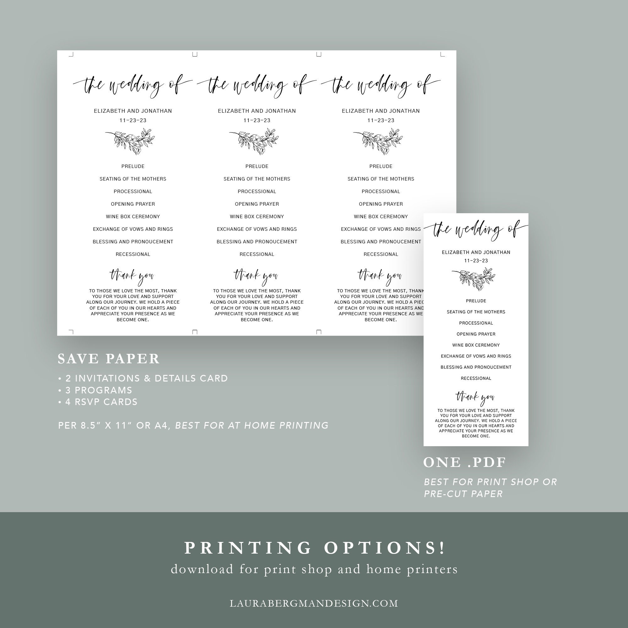 Floral Wedding Program, Flower Printable, Templett Instant Download ...