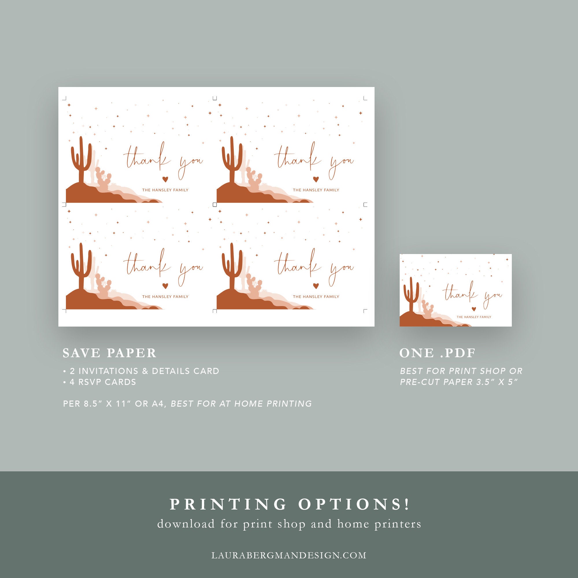 Desert Thank You Card Floral, Folded and Flat Card Options, Thank You ...