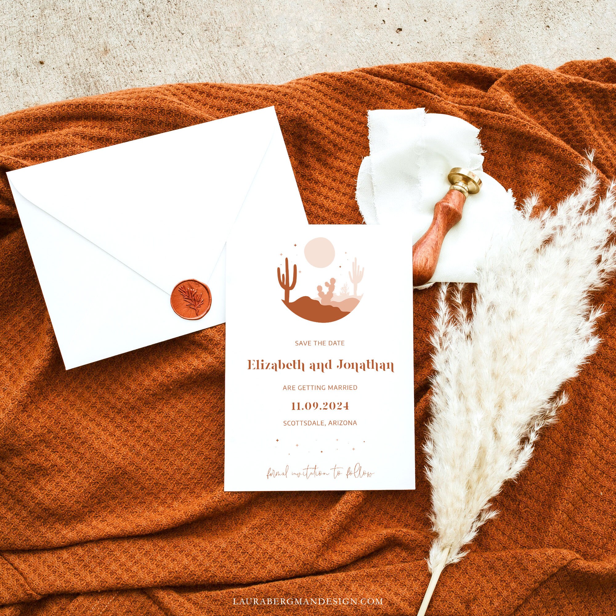 Desert Wedding Invitation Set: Terracotta Cactus Theme (digital ...