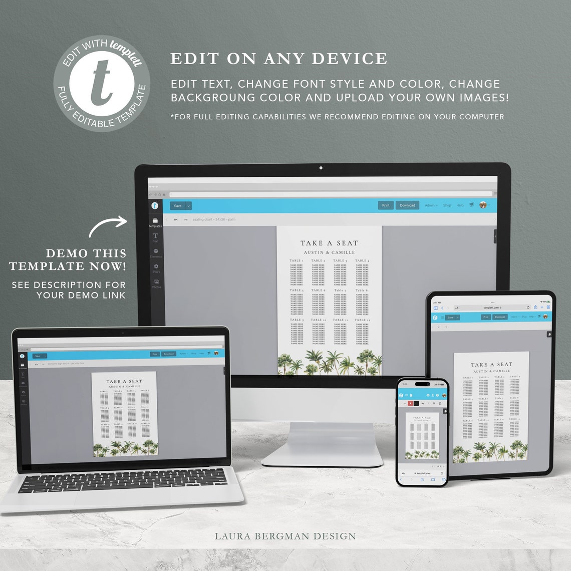 Palm Seating Chart, Poster Seating Plan, Beach Seating Chart, Printable ...