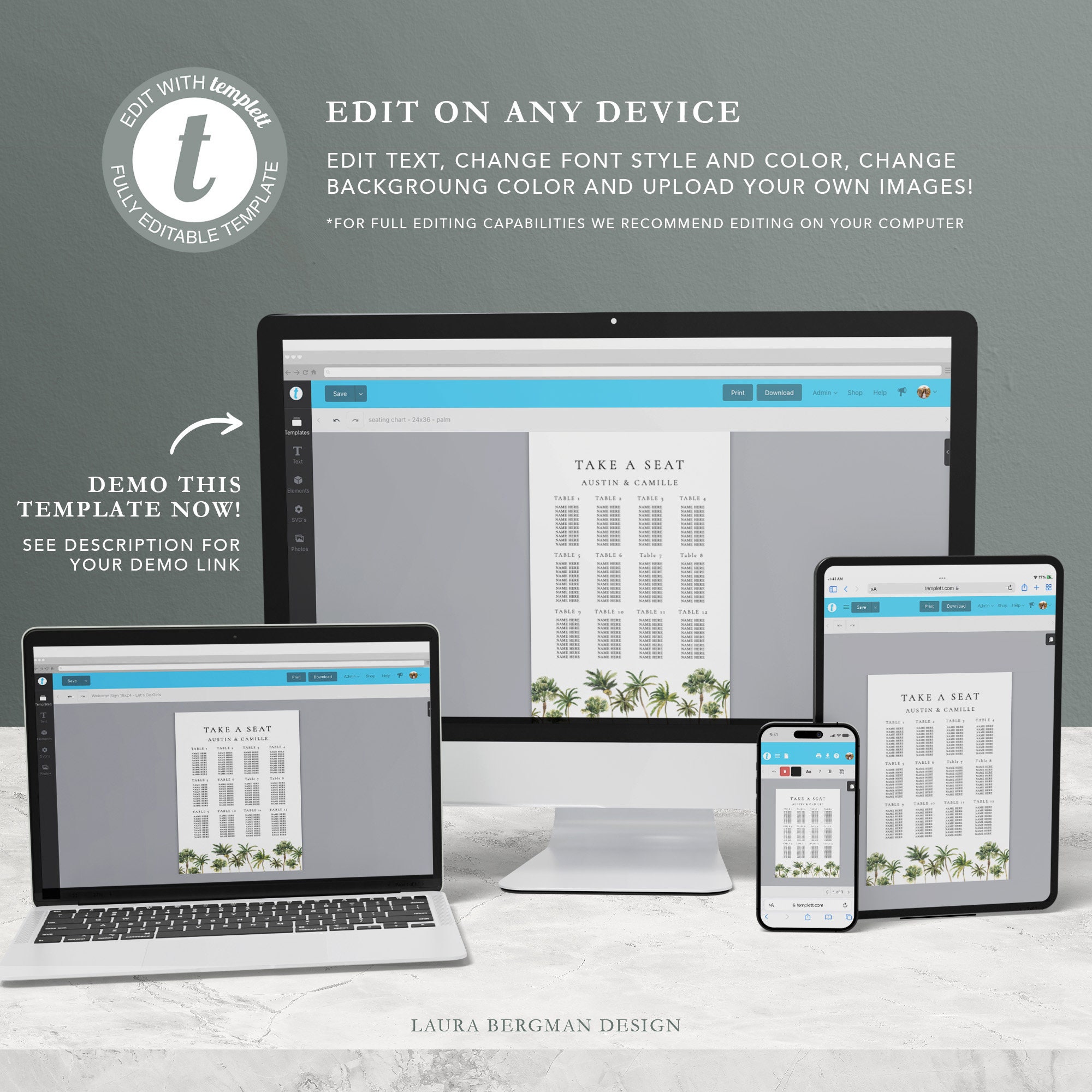 Palm Seating Chart, Poster Seating Plan, Beach Seating Chart, Printable ...