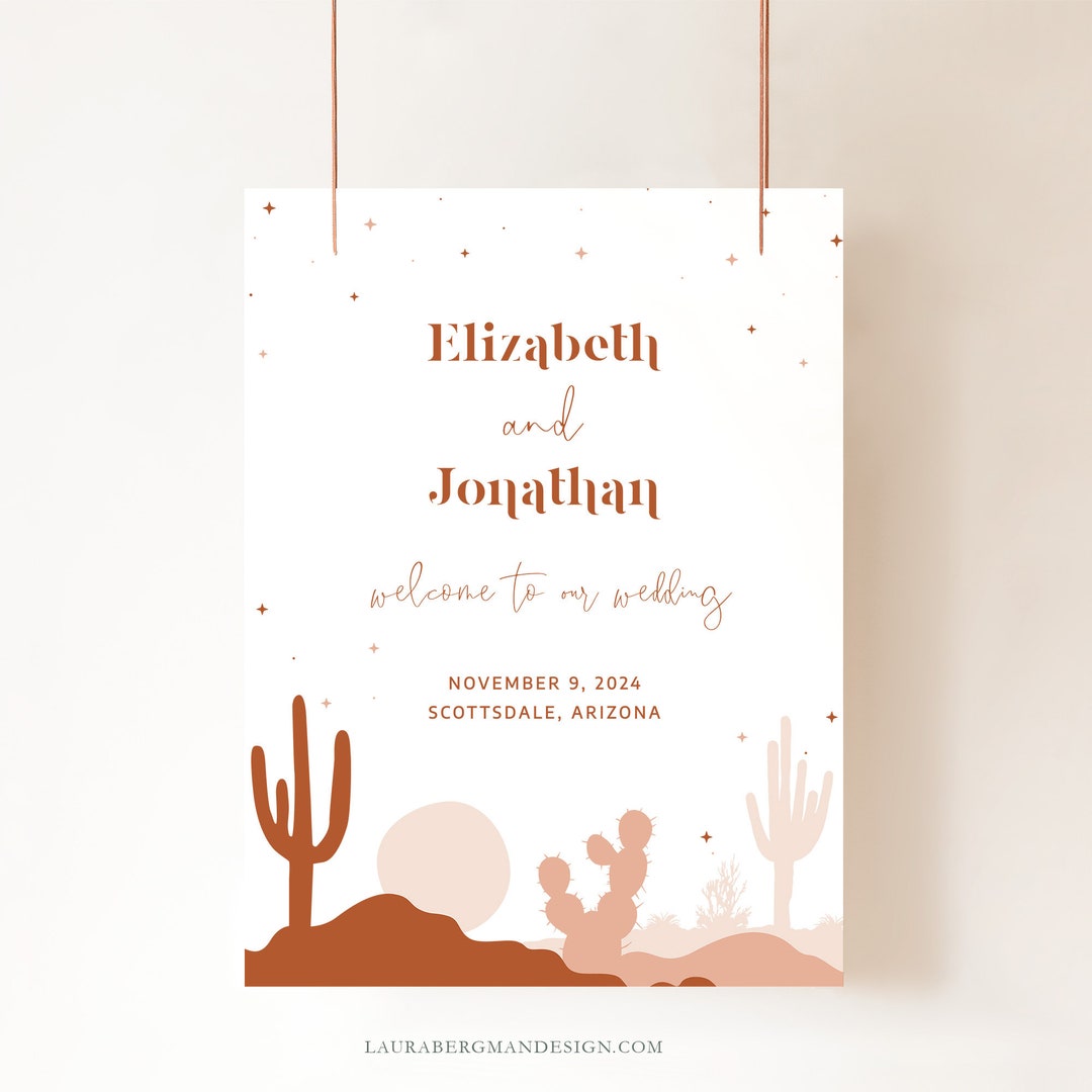 Desert Welcome Wedding Sign, Welcome Poster, Cactus Sign, Terracotta ...