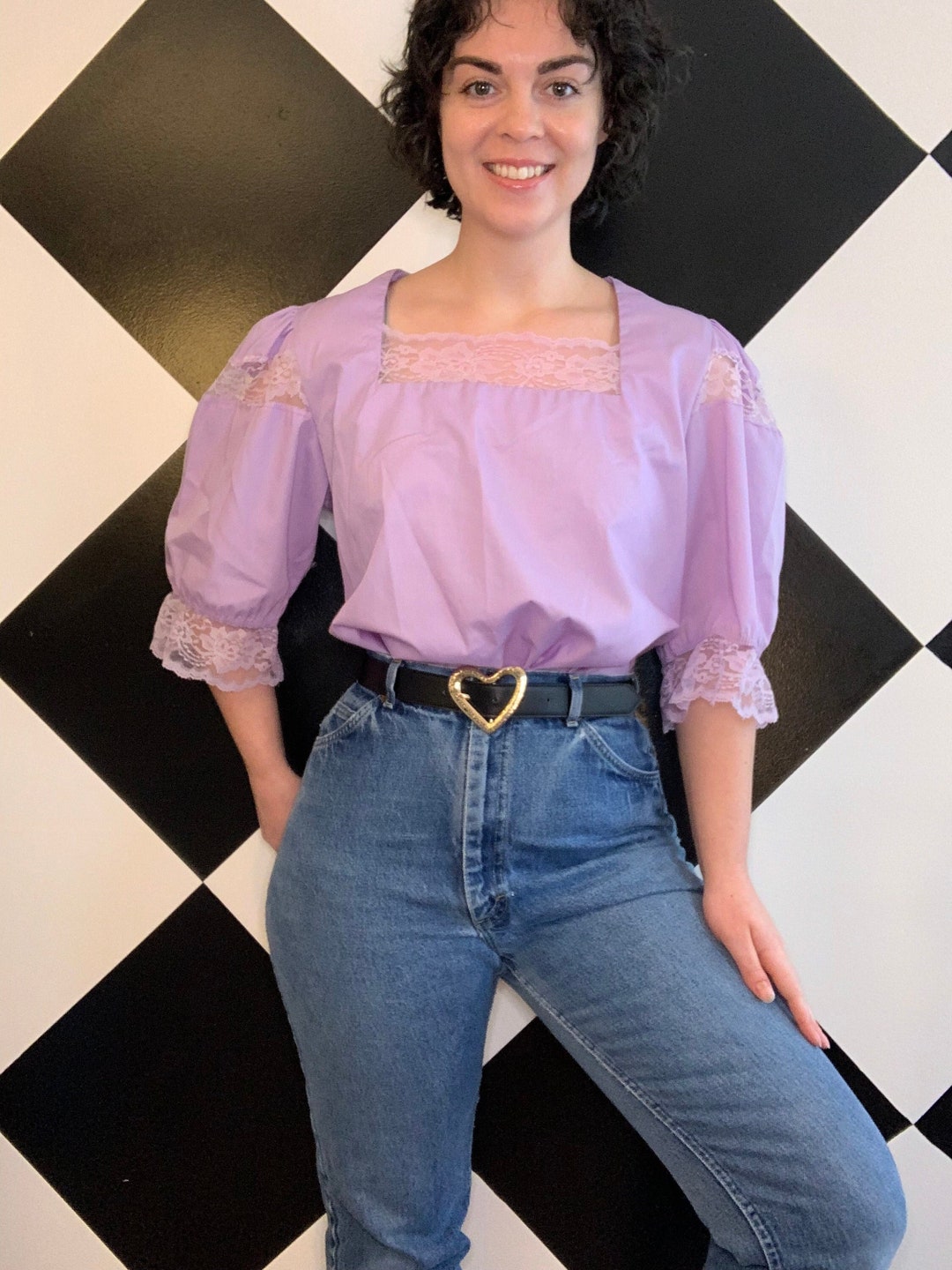 Vintage 1980s Lilac Lace Frilly Peasant Top - Etsy