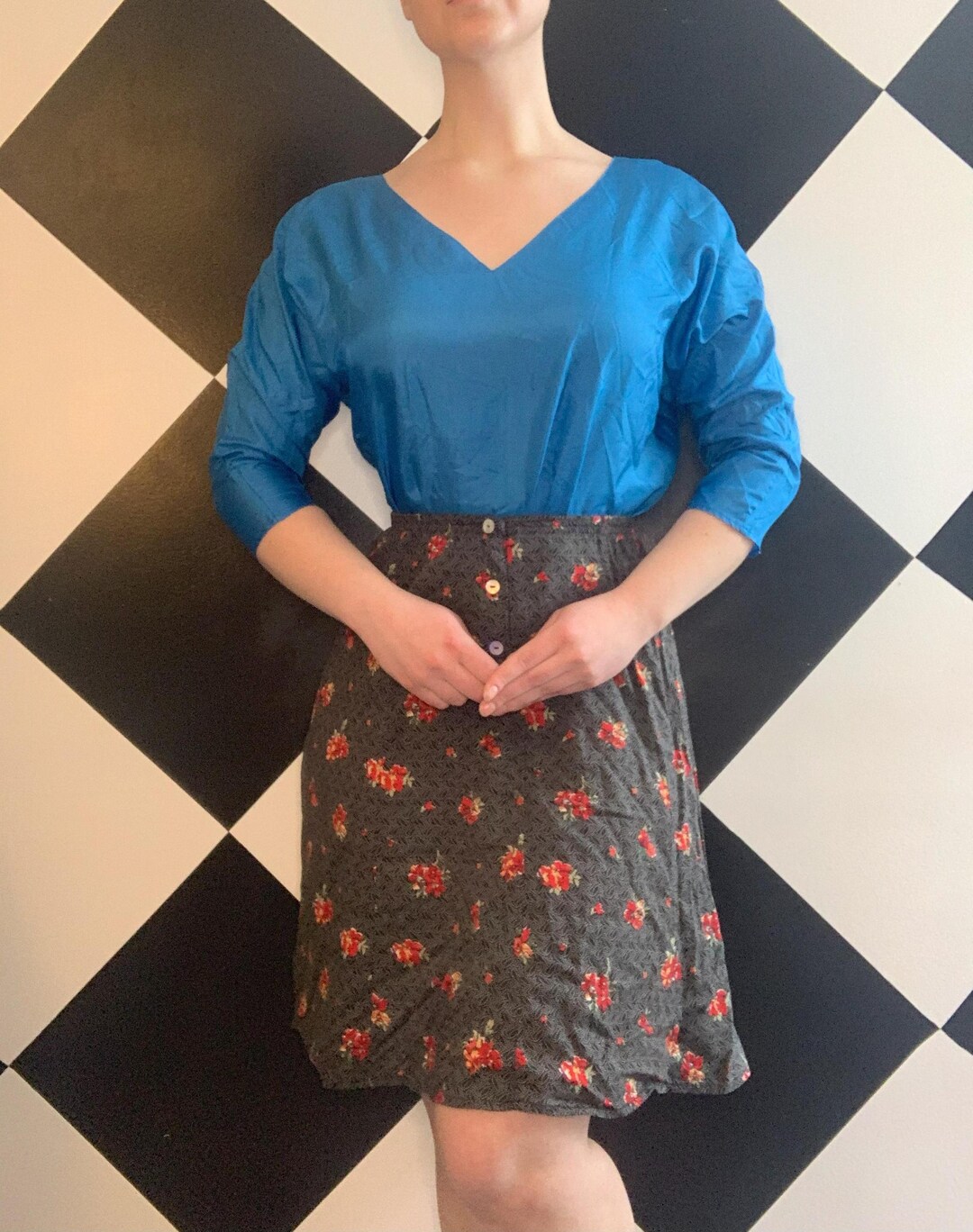 Vintage 1980s Blue V Neck Shell Shirt - Etsy