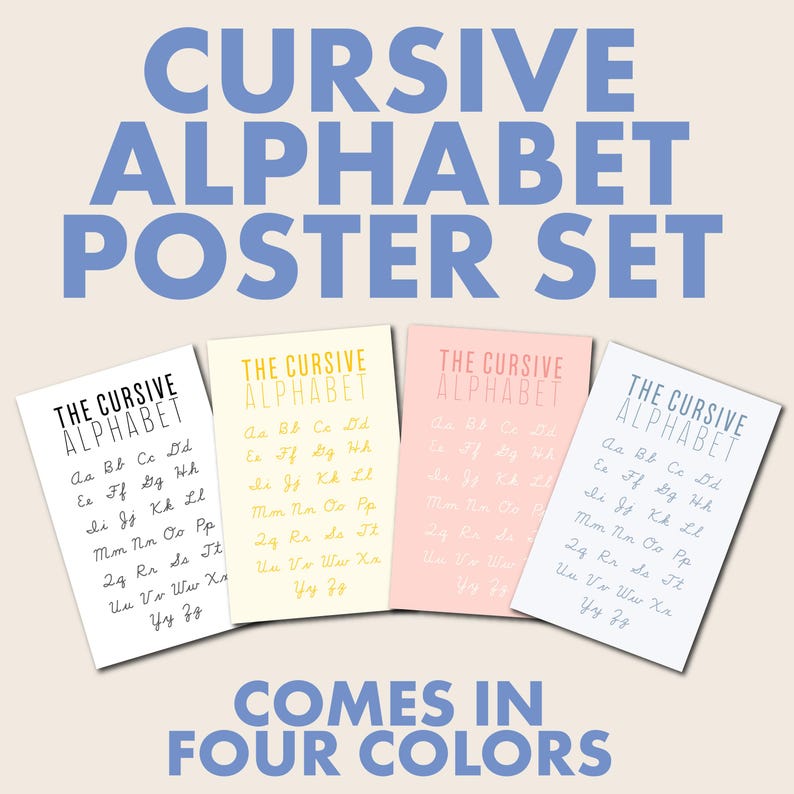 Cursive Alphabet Poster Set: Classroom Cursive Guide (digital Download ...
