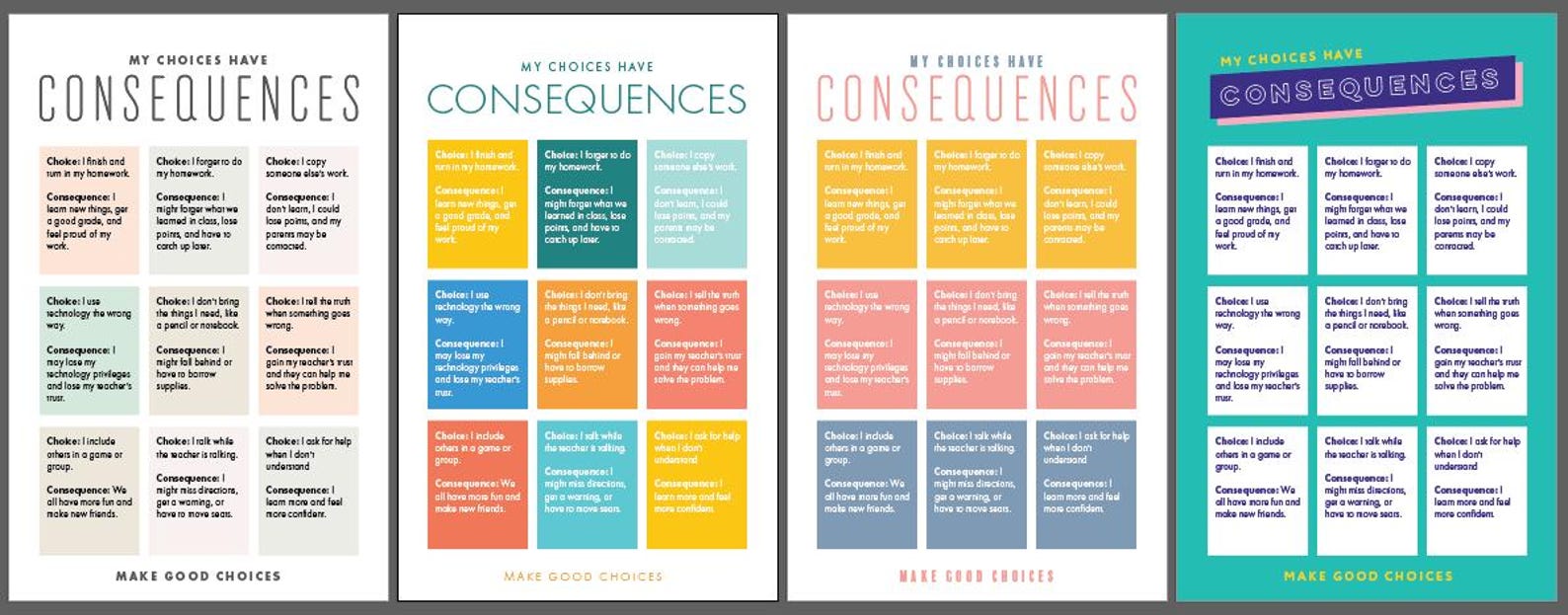 Classroom Consequences Poster Set: Choices & Behavior - 4 Color Options ...