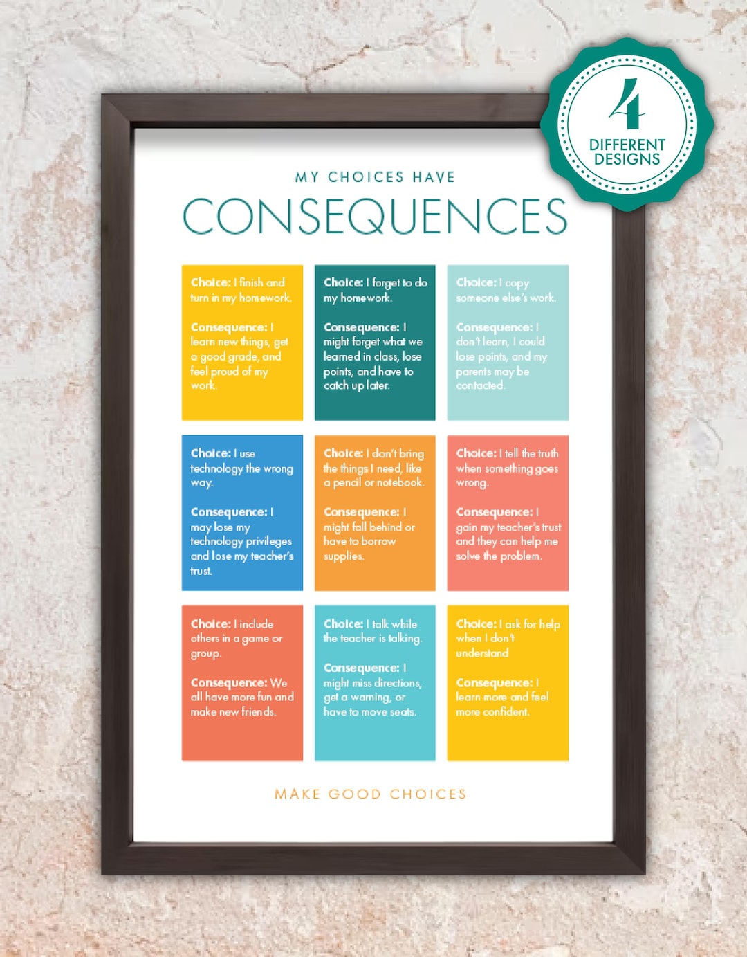 Classroom Consequences Poster Set: Choices & Behavior - 4 Color Options ...