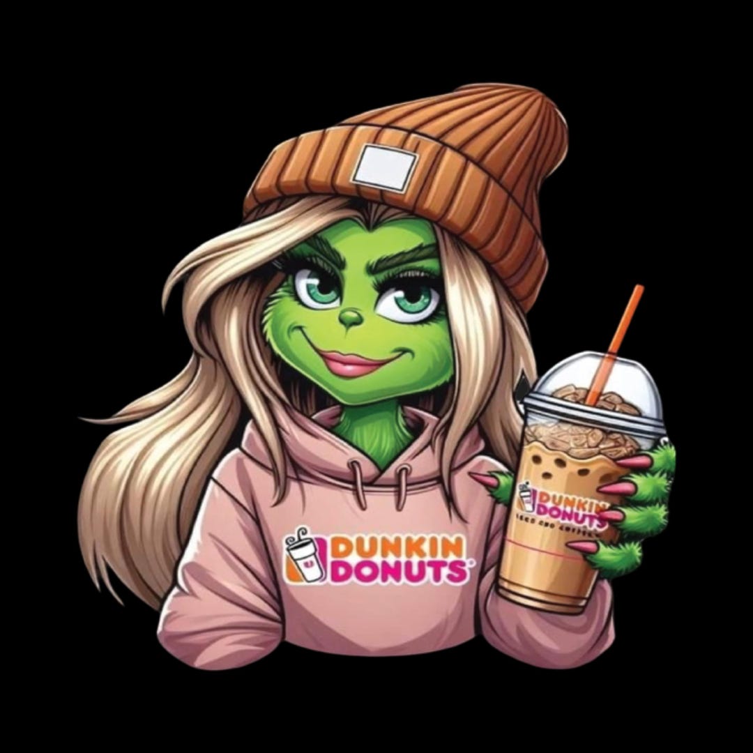 Girly Grinch With Coffee Graphic PNG File High Quality Download for ...