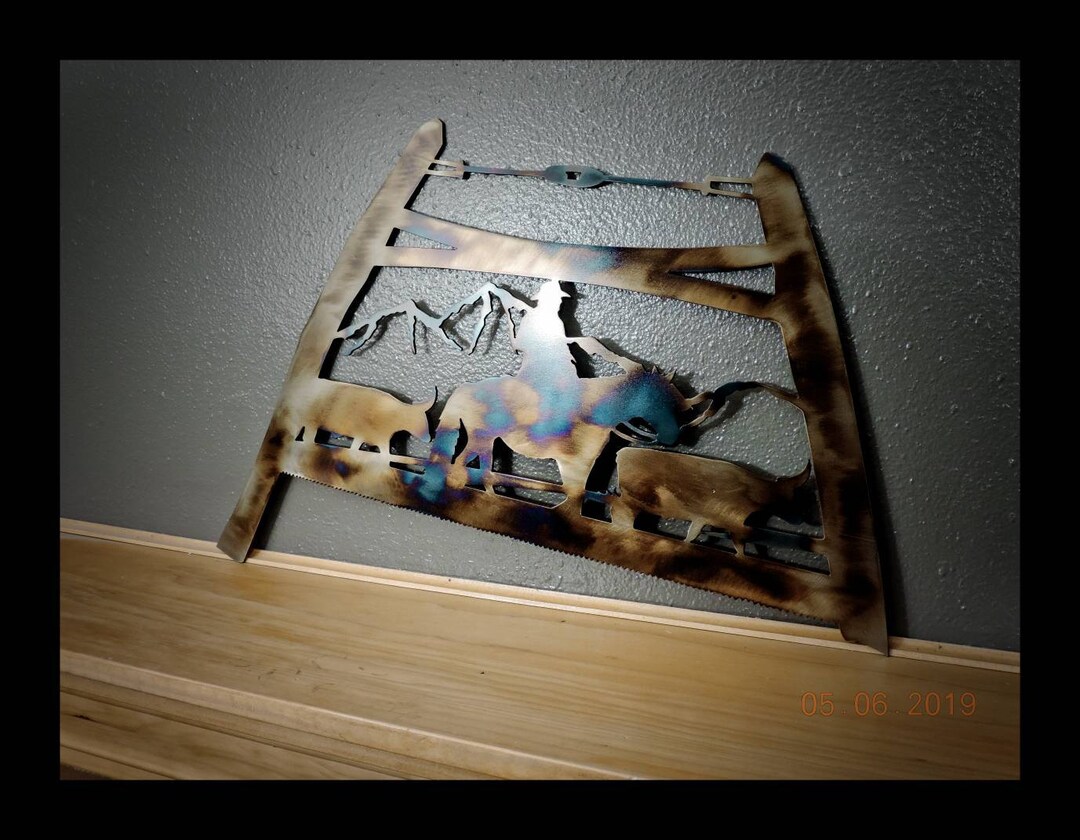 Cowboy Metal Bow Saw Sawblade Sign cowboy Sign cowboy Art-cowboy Gift ...